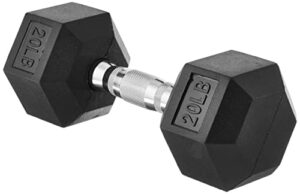 amazon basics rubber encased exercise & fitness hex dumbbell, hand weight for strength training, 20 pounds, black