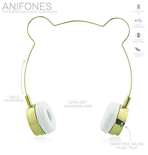 LUX ACCESSORIES Gold Bear Headphones Wire Frame Horns Headset w Microphone