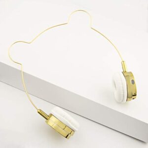 LUX ACCESSORIES Gold Bear Headphones Wire Frame Horns Headset w Microphone