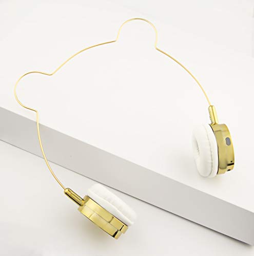 LUX ACCESSORIES Gold Bear Headphones Wire Frame Horns Headset w Microphone