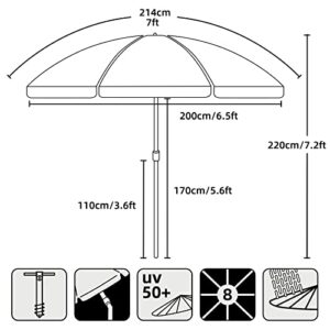 AMMSUN 7ft Heavy Duty HIGH Wind Beach Umbrella with sand anchor & Tilt Sun Shelter, UV 50+ Protection Outdoor Sunshade Umbrellas Carry Bag for Patio Garden Pool Backyard Multicolor Red