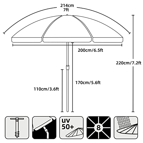 AMMSUN 7ft Heavy Duty HIGH Wind Beach Umbrella with sand anchor & Tilt Sun Shelter, UV 50+ Protection Outdoor Sunshade Umbrellas Carry Bag for Patio Garden Pool Backyard Multicolor Red