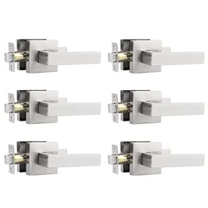 probrico square passage door levers set keyless interior door handles brushed nickel finish, 6 pack