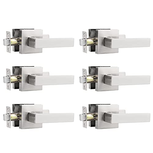 Probrico Square Passage Door Levers Set Keyless Interior Door Handles Brushed Nickel Finish, 6 Pack