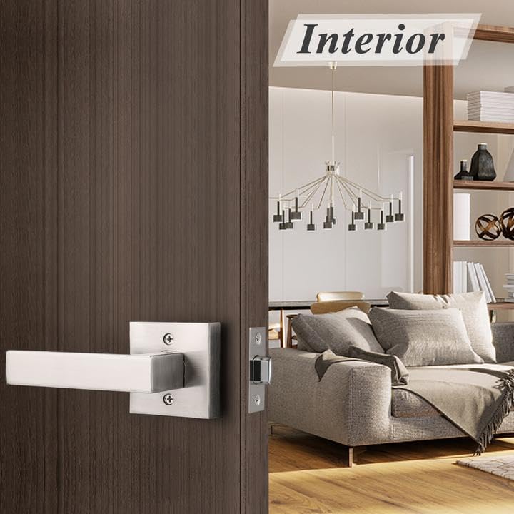 Probrico Square Passage Door Levers Set Keyless Interior Door Handles Brushed Nickel Finish, 6 Pack