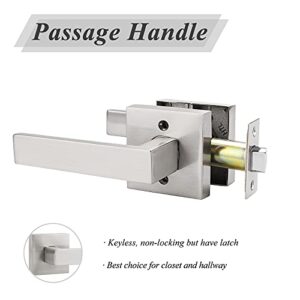 Probrico Square Passage Door Levers Set Keyless Interior Door Handles Brushed Nickel Finish, 6 Pack