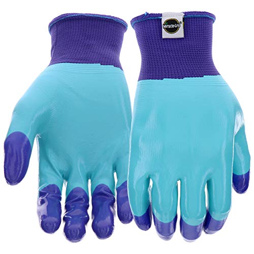 Miracle-Gro MG30855 Knit Gardening Gloves - Purple/Blue, Medium/Large, Work Gloves with Nitrile Dipped Protection, Rib Knit Cuff