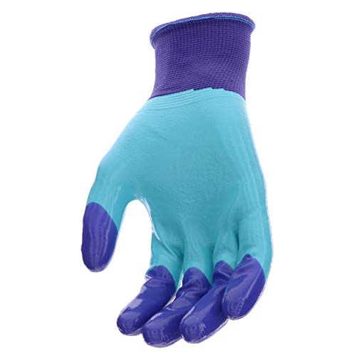 Miracle-Gro MG30855 Knit Gardening Gloves - Purple/Blue, Medium/Large, Work Gloves with Nitrile Dipped Protection, Rib Knit Cuff