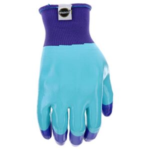 Miracle-Gro MG30855 Knit Gardening Gloves - Purple/Blue, Medium/Large, Work Gloves with Nitrile Dipped Protection, Rib Knit Cuff