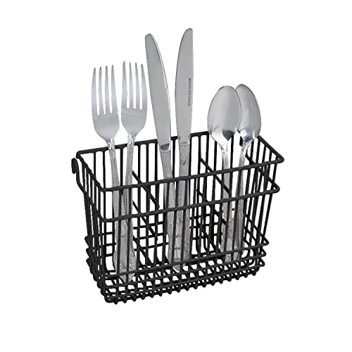 Kitchen Details Cutlery Basket | Hanging | Attach to Standard Dish Drying Rack | Utensil Caddy | Vinyl Coated | 3 Compartment | Black