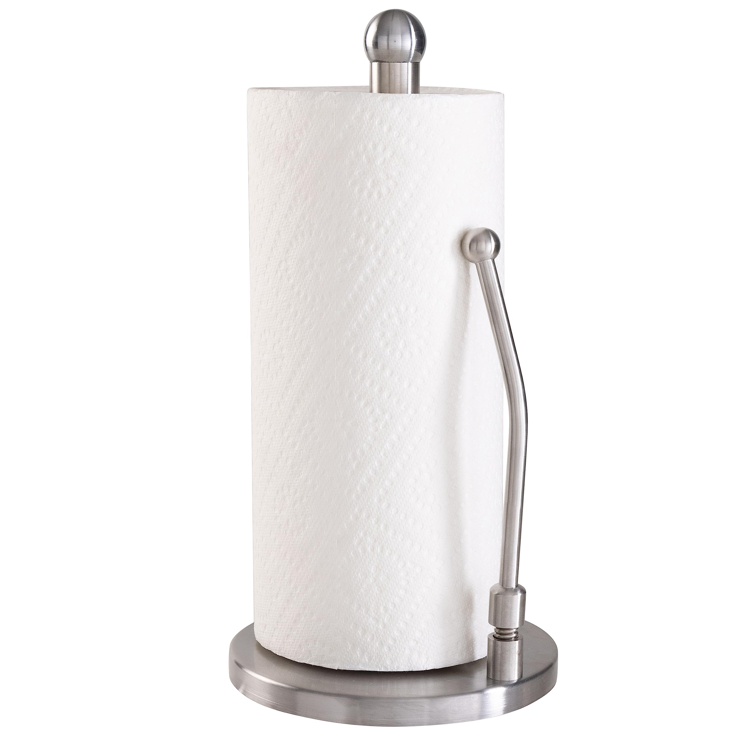 Kitchen Details Stainless Steel Paper Towel Holder | Tension Dispenser Bar | Easy Tear | Weighted Base | Standard Roll | Countertop