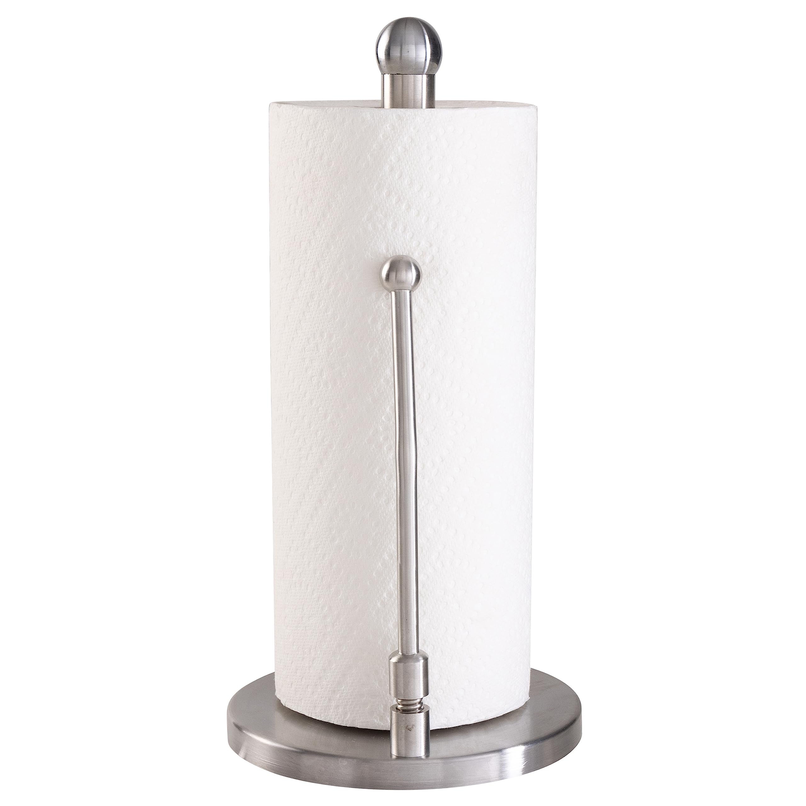 Kitchen Details Stainless Steel Paper Towel Holder | Tension Dispenser Bar | Easy Tear | Weighted Base | Standard Roll | Countertop