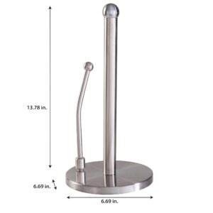 Kitchen Details Stainless Steel Paper Towel Holder | Tension Dispenser Bar | Easy Tear | Weighted Base | Standard Roll | Countertop