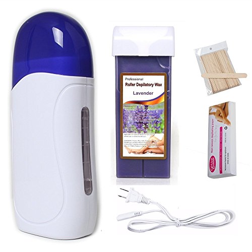 Pinkiou Wax Hair Removal Portable Hair Roller Epilator Machine Set, Wax Heater Machine 1 ,Depilation wax 1, Strips 100, Depilatory sticks 50 (lavender)