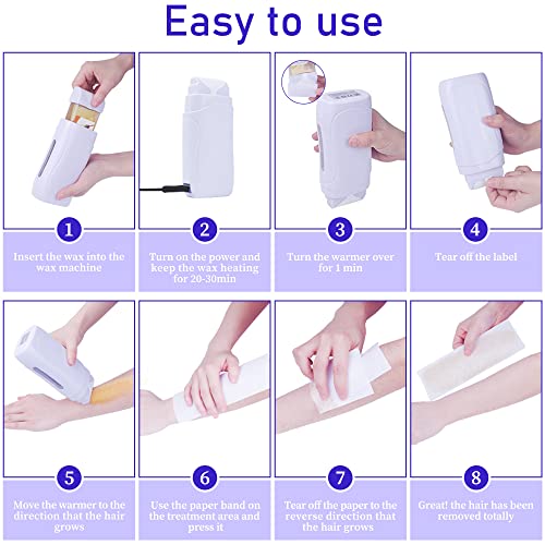 Pinkiou Wax Hair Removal Portable Hair Roller Epilator Machine Set, Wax Heater Machine 1 ,Depilation wax 1, Strips 100, Depilatory sticks 50 (lavender)