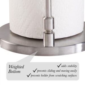 Kitchen Details Stainless Steel Paper Towel Holder | Tension Dispenser Bar | Easy Tear | Weighted Base | Standard Roll | Countertop