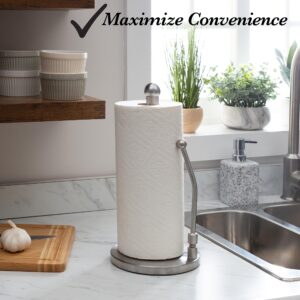 Kitchen Details Stainless Steel Paper Towel Holder | Tension Dispenser Bar | Easy Tear | Weighted Base | Standard Roll | Countertop