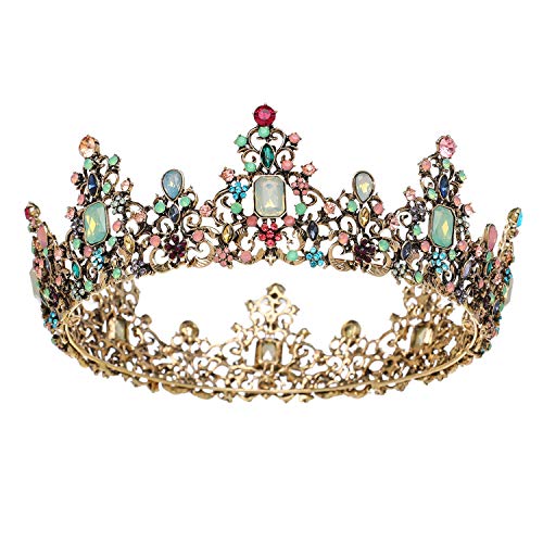 SWEETV Jeweled Baroque Queen Crown - Rhinestone Wedding Crowns and Tiaras for Women, Costume Party Hair Accessories with Gemstones,Victoria