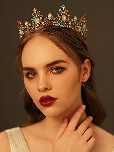 SWEETV Jeweled Baroque Queen Crown - Rhinestone Wedding Crowns and Tiaras for Women, Costume Party Hair Accessories with Gemstones,Victoria