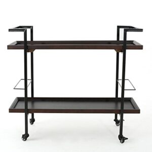 christopher knight home gerard industrial wooden bar cart, dark walnut finish / black