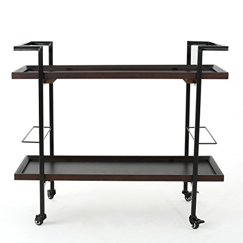 Christopher Knight Home Gerard Industrial Wooden Bar Cart, Dark Walnut Finish / Black