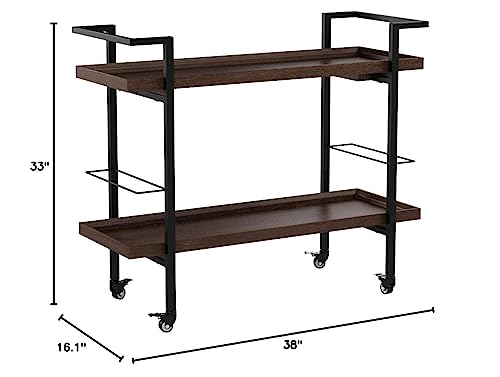 Christopher Knight Home Gerard Industrial Wooden Bar Cart, Dark Walnut Finish / Black