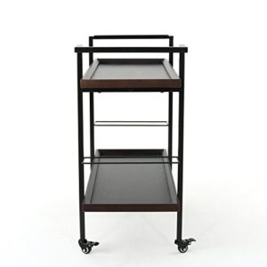 Christopher Knight Home Gerard Industrial Wooden Bar Cart, Dark Walnut Finish / Black