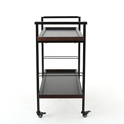 Christopher Knight Home Gerard Industrial Wooden Bar Cart, Dark Walnut Finish / Black