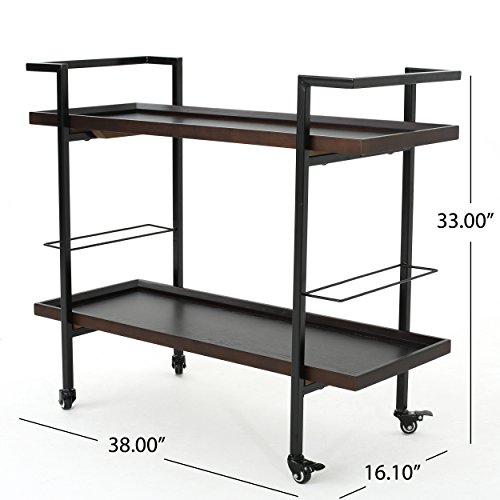 Christopher Knight Home Gerard Industrial Wooden Bar Cart, Dark Walnut Finish / Black