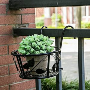 Tosnail 3 Pack 8" Railing Planter Holder Hanging Flower Stand Balcony Deck Fence Flower Plant Pots Holder for Indoor Outdoor Use - Black