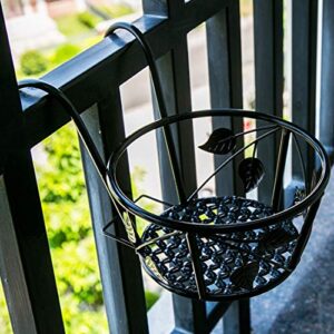 Tosnail 3 Pack 8" Railing Planter Holder Hanging Flower Stand Balcony Deck Fence Flower Plant Pots Holder for Indoor Outdoor Use - Black