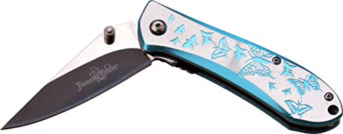 Femme Fatale – Spring Assisted Open Folding Pocket Knife – Black/Satin Finish Stainless Steel Blade, Blue/Silver Aluminum Handle w/ Butterflies, Pocket Clip, EDC, Self Defense – FF-A010LB