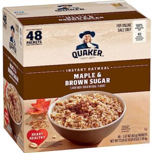 quaker instant oatmeal, maple & brown sugar, individual packets, 1.51 ounce (pack of 48)