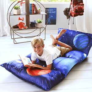 butterfly craze floor pillow case, mattress bed lounger cover, galaxy blue, queen, cozy seating solution for kids & adults, recliner cushion, for reading, tv time, sleepovers, & toddler nap mat