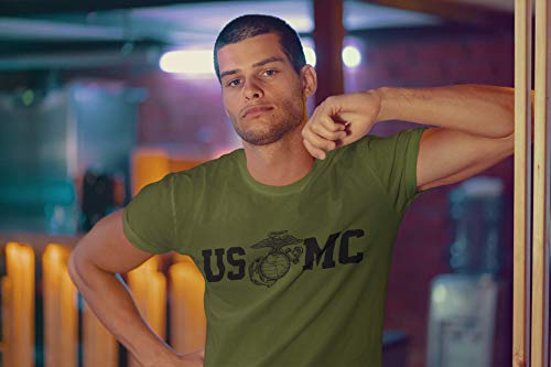 Lucky Ride Marine Corps Bull Dog Front & Back USMC Mens Military T-Shirt,Military Green,2XL