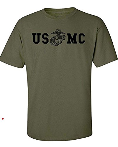 Lucky Ride Marine Corps Bull Dog Front & Back USMC Mens Military T-Shirt,Military Green,2XL