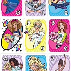 Barbie UNO Card Game for Family Night, Travel Game Featuring Barbie Graphics & Special Rule for 2-10 Players