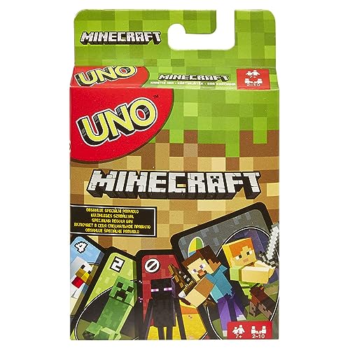 UNO Minecraft Card Game Videogame-Themed Collectors Deck 112 Cards With Character Images, Gift For Fans Ages 7 Years Old & Up