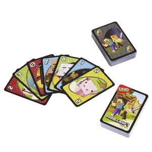 UNO Minecraft Card Game Videogame-Themed Collectors Deck 112 Cards With Character Images, Gift For Fans Ages 7 Years Old & Up