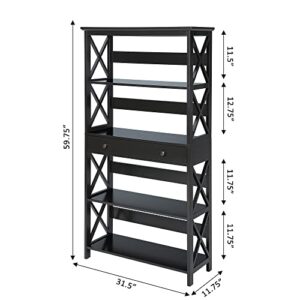 Convenience Concepts Oxford 5 Tier Bookcase with Drawer, Black