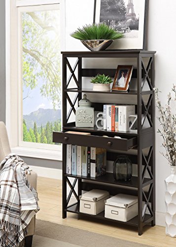 Convenience Concepts Oxford 5 Tier Bookcase with Drawer, Black