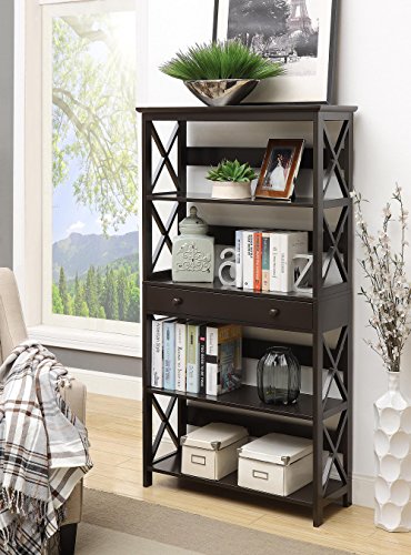 Convenience Concepts Oxford 5 Tier Bookcase with Drawer, Black