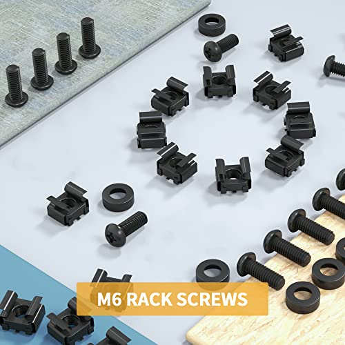 M6 x 16mm Rack Mount Cage Nuts, Screws and Washers for Rack Mount Server Cabinet, Rack Mount Server Shelves, Routers, 50 PACK Rack Mount Screws and Square Insert Nuts, Self-Locking Cable Ties for Free