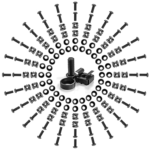 M6 x 16mm Rack Mount Cage Nuts, Screws and Washers for Rack Mount Server Cabinet, Rack Mount Server Shelves, Routers, 50 PACK Rack Mount Screws and Square Insert Nuts, Self-Locking Cable Ties for Free