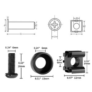 M6 x 16mm Rack Mount Cage Nuts, Screws and Washers for Rack Mount Server Cabinet, Rack Mount Server Shelves, Routers, 50 PACK Rack Mount Screws and Square Insert Nuts, Self-Locking Cable Ties for Free