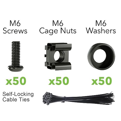 M6 x 16mm Rack Mount Cage Nuts, Screws and Washers for Rack Mount Server Cabinet, Rack Mount Server Shelves, Routers, 50 PACK Rack Mount Screws and Square Insert Nuts, Self-Locking Cable Ties for Free