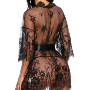 Avidlove lingerie robe Women's Lace Kimono Robe Babydoll Lingerie Mesh Nightgown Black M