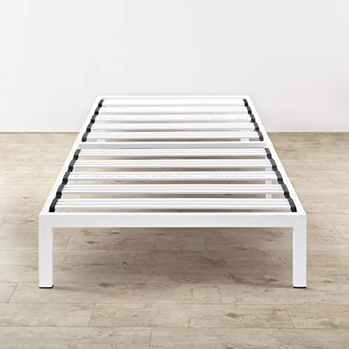 Mellow Rocky Base E 14" Platform Bed Heavy Duty Steel White, w/ Patented Wide Slats (No Box Spring Needed)- Twin XL