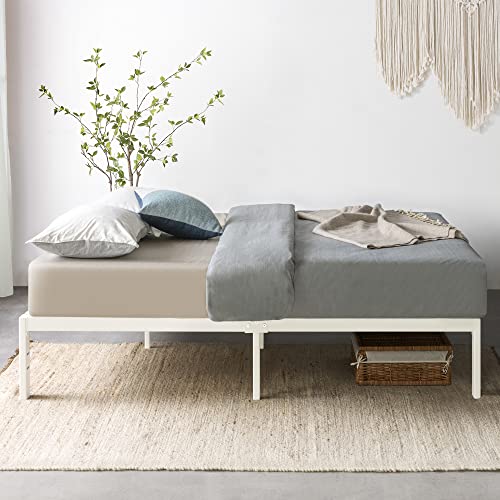 Mellow Rocky Base E 14" Platform Bed Heavy Duty Steel White, w/ Patented Wide Slats (No Box Spring Needed)- Twin XL