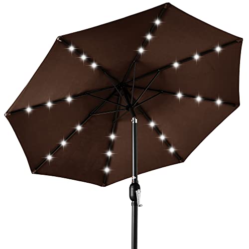 Best Choice Products 10ft Solar Powered Aluminum Polyester LED Lighted Patio Umbrella w/Tilt Adjustment and UV-Resistant Fabric - Brown